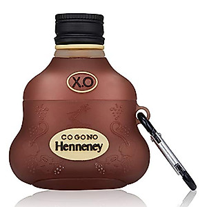 Mulafnxal for Airpod 1&2 Case, Cute Luxury Drink Character Silicone Air pods Cover, 3D Funny Fashion Fun Cool Keychain Design Stylish Kits Soft Skin Cases Boys Teens Men for Airpods (Henny Bottle)