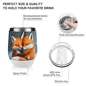Snowy Fox Insulated Tumbler with Lid Stainless Steel Coffee Mug Cute Wine Tea Water Cup White-style