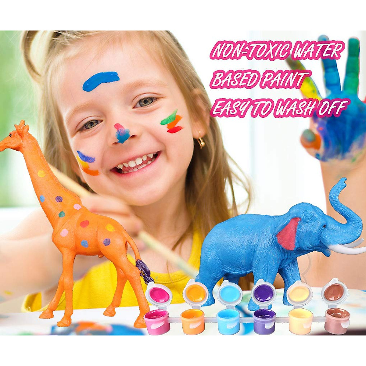 Yileqi Safari Animal Painting Kit for Kids Crafts and Arts Set, Jumbo Jungle Animal Toy Art and Crafts for Boys Girls Age 4 5 6 7 8 Years Old, DIY Art Supplies Paint for Kid Activities Birthday Gift