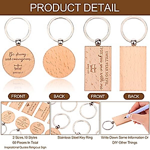 craftshou 60 Pack Bible Inspirational Keychains Wooden Bible Verse Bulk Key Chain Christian Quotes Sign Wood Keyrings Church Faith Gifts for Prayer Easter Party Favors Inspirational Engraved Gift