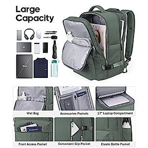 Bagsure Large Travel Backpack for Women Men, 45L Expandable Carry On Backpack, 17 Inch Laptop Backpack Waterproof College Business, Flight Approved