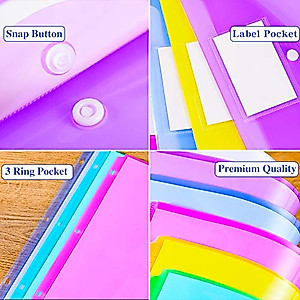 12 Pack Poly Binder Pocket, Side Loading,Letter Size, Pocket Folders Poly Envelopes Clear Document Folders for 3 Ring Binder with Label Pocket & Snap Button