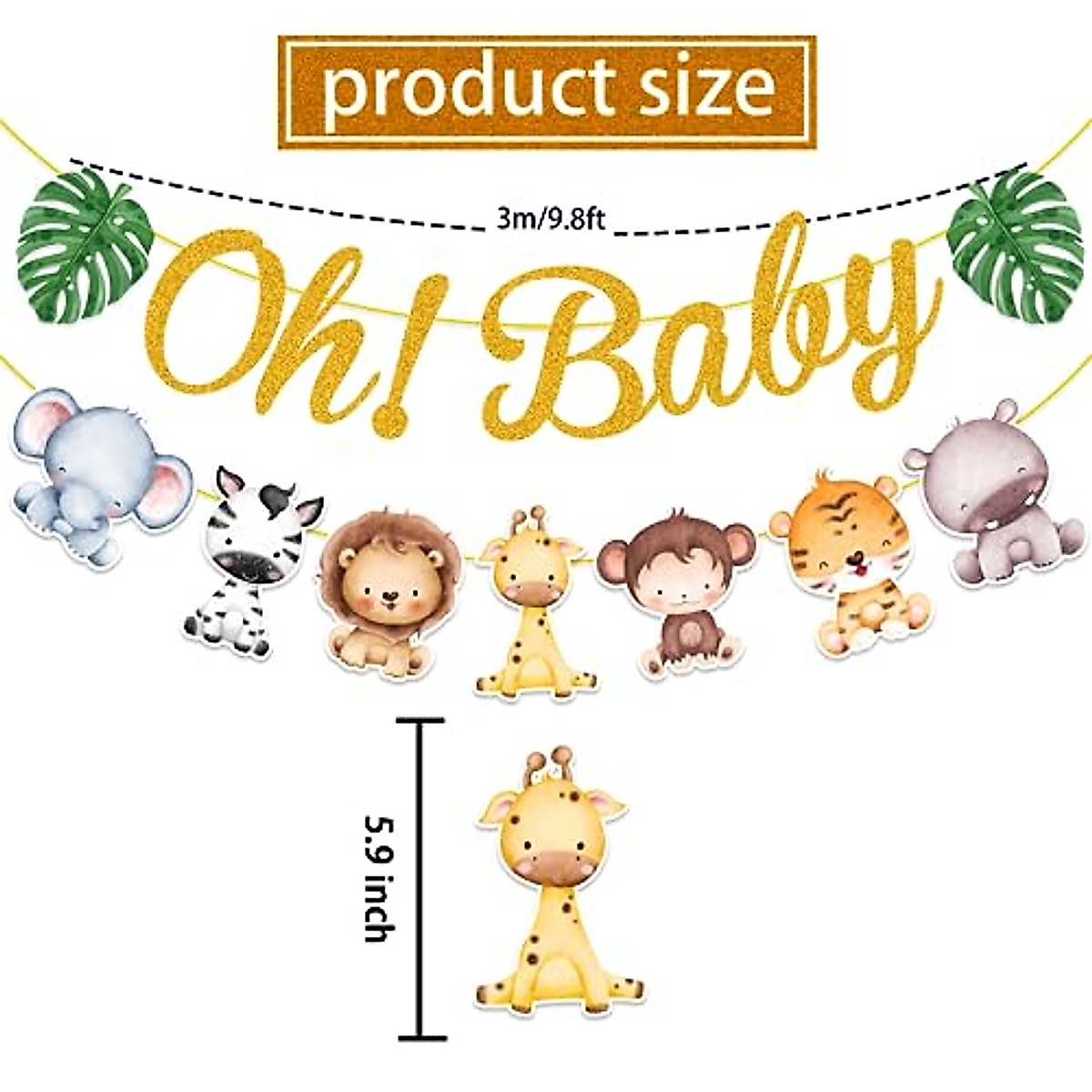 Safari Baby Shower Decorations for Boy, NO-DIY Jungle Baby Shower Decorations for Boy Include Safari Birthday Banner and Hanging Swirls, Animal Baby Shower Decorations, Jungle Party Decorations