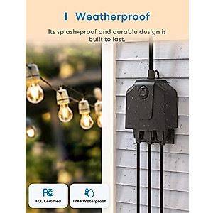 Outdoor Smart Plug, meross Outdoor Wi-Fi Outlet with 3 Sockets Independently Compatible with Alexa, Google Home and SmartThings, IP44 Waterproof, Voice & Remote Control,Timer, FCC and ETL Certified