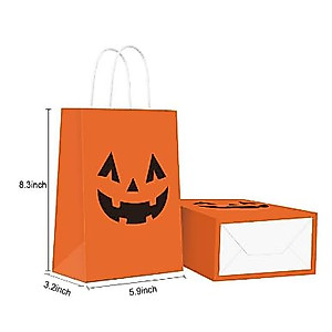 Watshi 12 Packs Halloween Candy Bags Snack Bags Plastic Trick or Treat Candy Baskets Halloween Decoration Pumpkin Candy Snack Bags with Handles for Kids Halloween Party Supplies