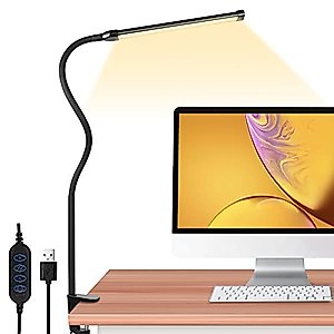 Semlos LED Desk Light, LED Desk Lamps for Home Office with Clamp, 80LEDs Eye Caring Light with 3 Color Modes & 10 Brightness Level, Flexible Gooseneck lamp, Easy Clip on Reading Light for Headboard
