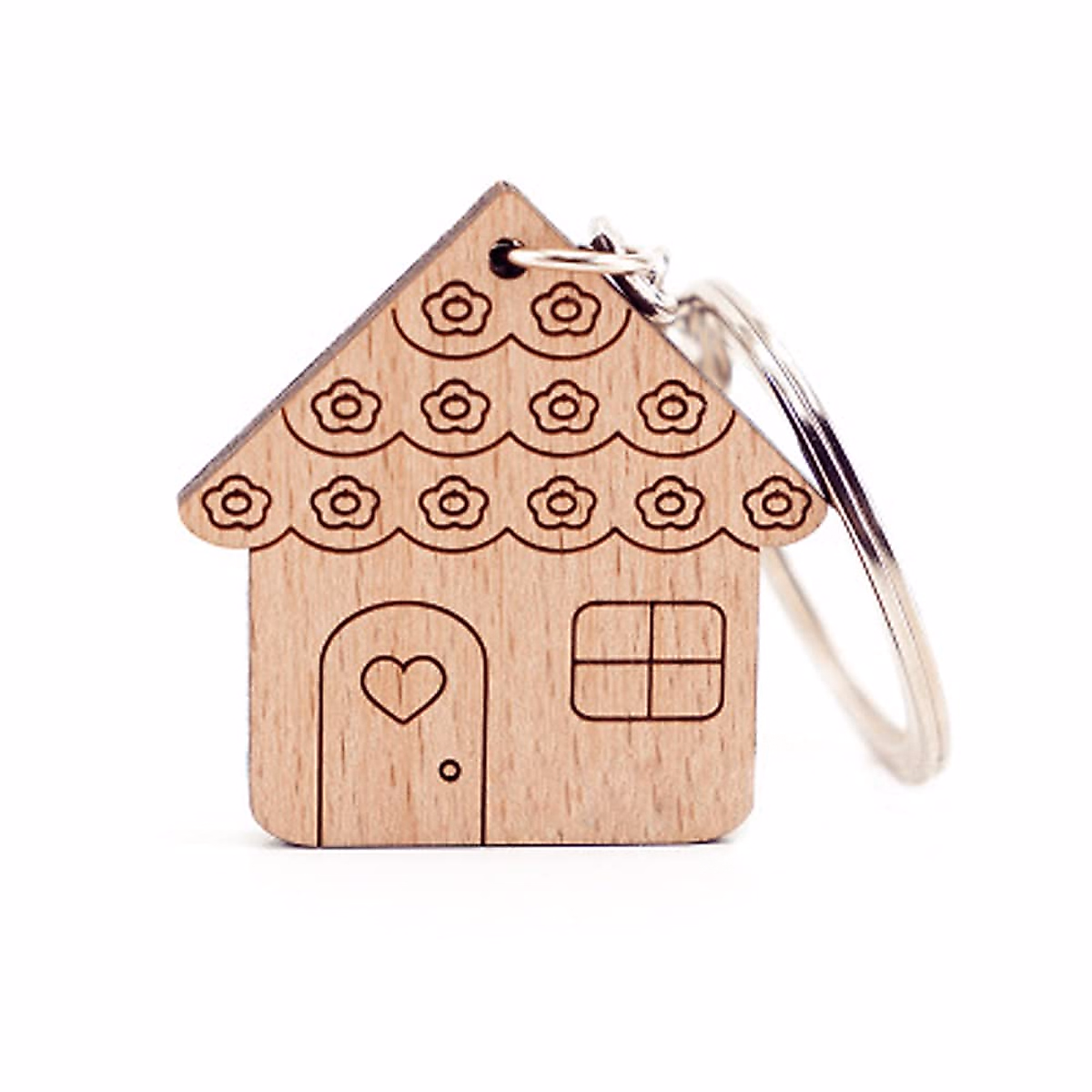 Wresty 4 Pcs House Design Key Chain Wood Keychain Home Key Ring Decoration Housewarming Gift Favors Brown