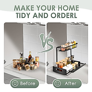 Under Sink Organizer, 2-Tier Pull Under The Sink Storage Organizer, Sliding Organizer Under Sink, For Under Sink Kitchen Organizers and Storage -black…