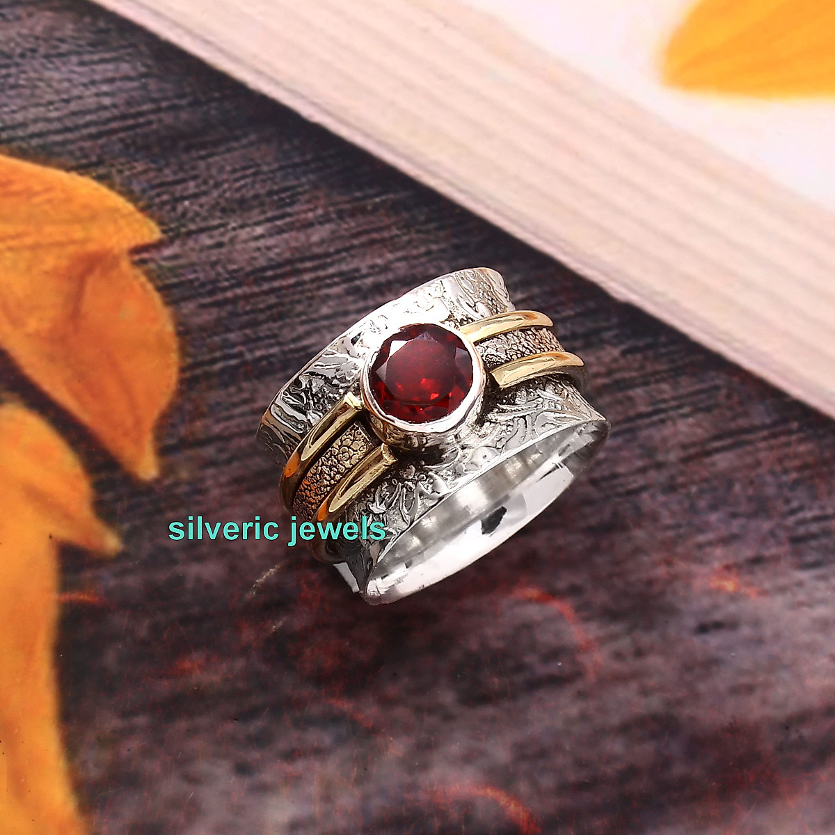 Precious Garnet gemstone Sterling silver ring Meditation band Handmade Designer ring Silver jewelry (13)
