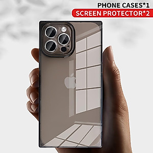 KRY Black Clear Phone Case for iPhone 13 Pro Max Case with [Screen Protector][Camera Protection] Cute Design, Slim Cover for iPhone 13 Pro Max [Soft Anti-Scratch] for Women Girls