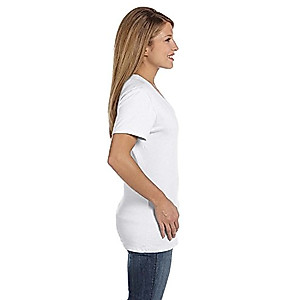 Hanes Womens 4.5 Oz., 100% Ringspun Cotton Nano-T V-Neck T-Shirt (S04V)- White,Large