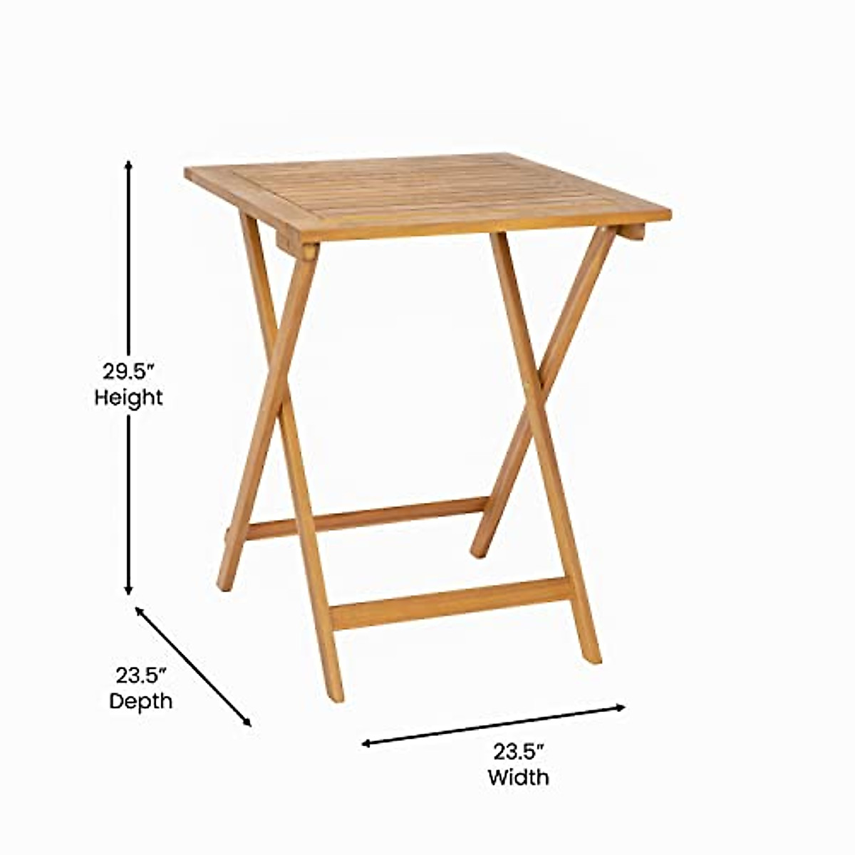 Merrick Lane Stora 24 Inch Square Solid Acacia Wood Portable Folding Patio Bistro Table for Indoor/Outdoor Use in Natural Finish