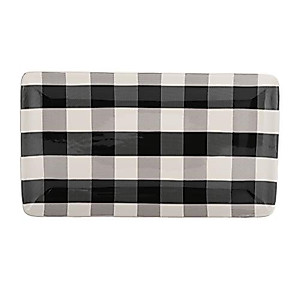 Bico Plaid Check Black and White Ceramic 14 inch Rectangular Serving Platter, Set of 2, for Serving Salad, Pasta, Cheese, Ham, Appetizer, Microwave & Dishwasher Safe
