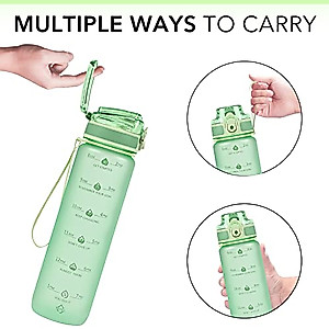 Alwager 32oz Motivational Water Bottles with Time Marker & Fruit Strainer, Single Color Water Bottle with Times to Drink, Leakproof & BPA Free, Reusable Plastic Bottle with Strap (No Straw)