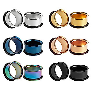 KUBOOZ 12pcs Set Colorful Stainless Steel O-ring Ear Plugs Tunnels Gauges Stretcher Piercings 1/2"
