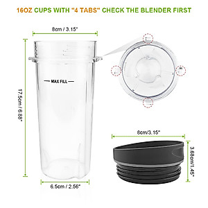 Feilifan Blender Replacement Parts for Nutri Ninja, 16 oz Single Serve Cups with Lids and 6 Fins Blade Assembly Compatible with Ninja Professional Blender BL660, BL663CO, BL770, BL780,BL772 30