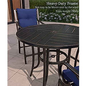 PURPLE LEAF Bar Table Outdoor Counter Height Bistro Round Cast Aluminum with Umbrella Hole Dining Coffee Space Saving Metal Furniture Modern Home Garden Pub Patio Table
