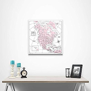 Push Pin North America Map Board - With Push Pins to Mark North America Travel - Handmade in Ohio, USA - Design: Pink Color Splash
