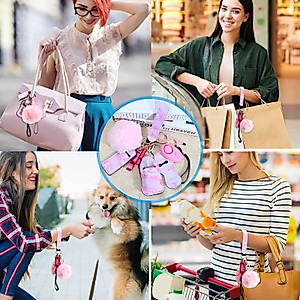 Safety Keychain Set for Women and Kids, 10 Pcs Safety Keychain Accessories, Self Defense Keychain Set for Girls with Safe Sound Personal Alarm, No Touch Door Opener, Whistle and Pom, Pink