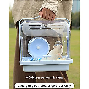Portable Transparent Small Animal Cage for Pet Hamsters, Gerbils, or Mice, with Free Water Bottle and Running Wheel - Hamster House and Habitat for Reptiles. Perfect for Home or Travel (Blue)