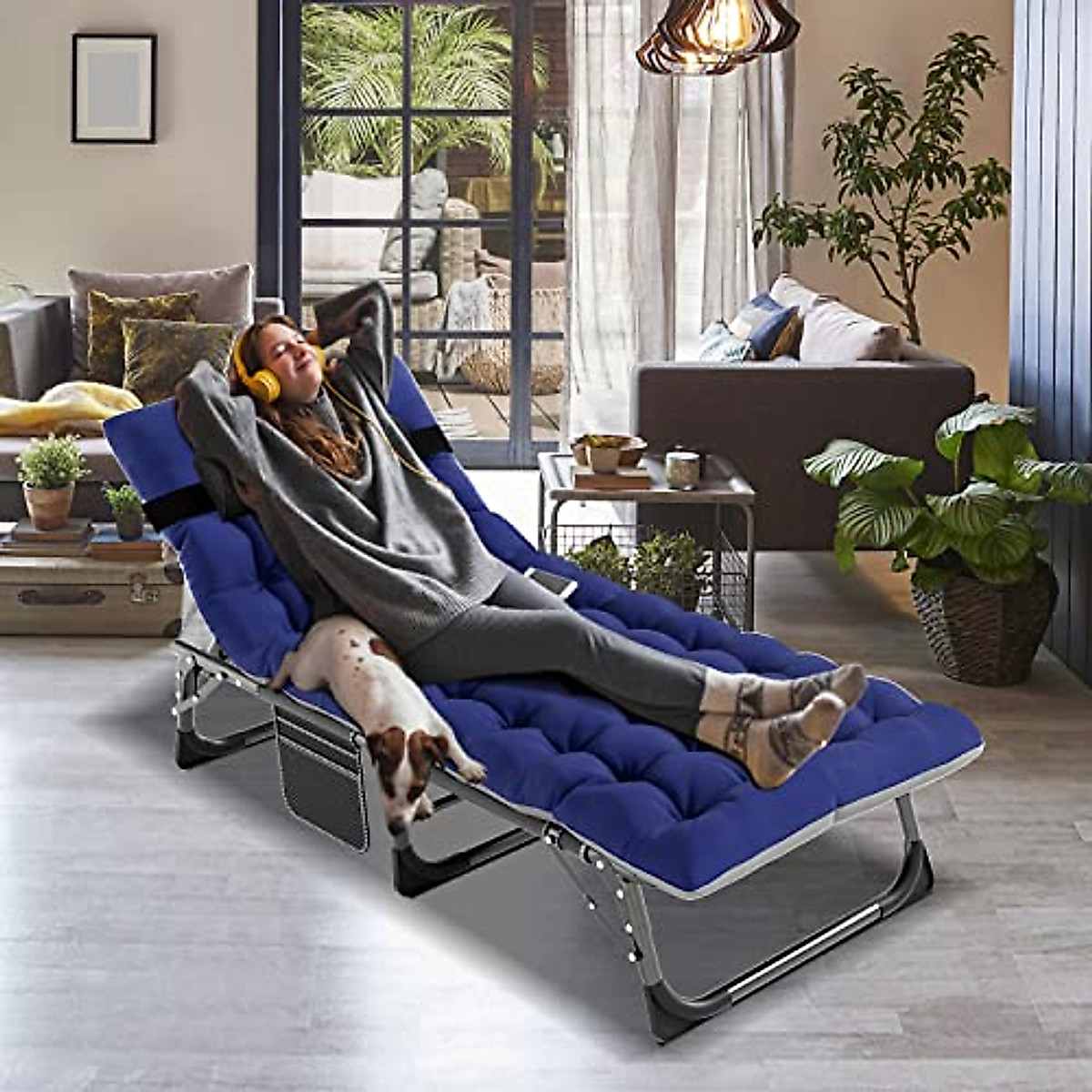 ABORON 2 Pack Chaise Lounges 4-Gear Patio Chairs Adjustable Foldable Portable Beach Poolside Sunbathing Chaises…