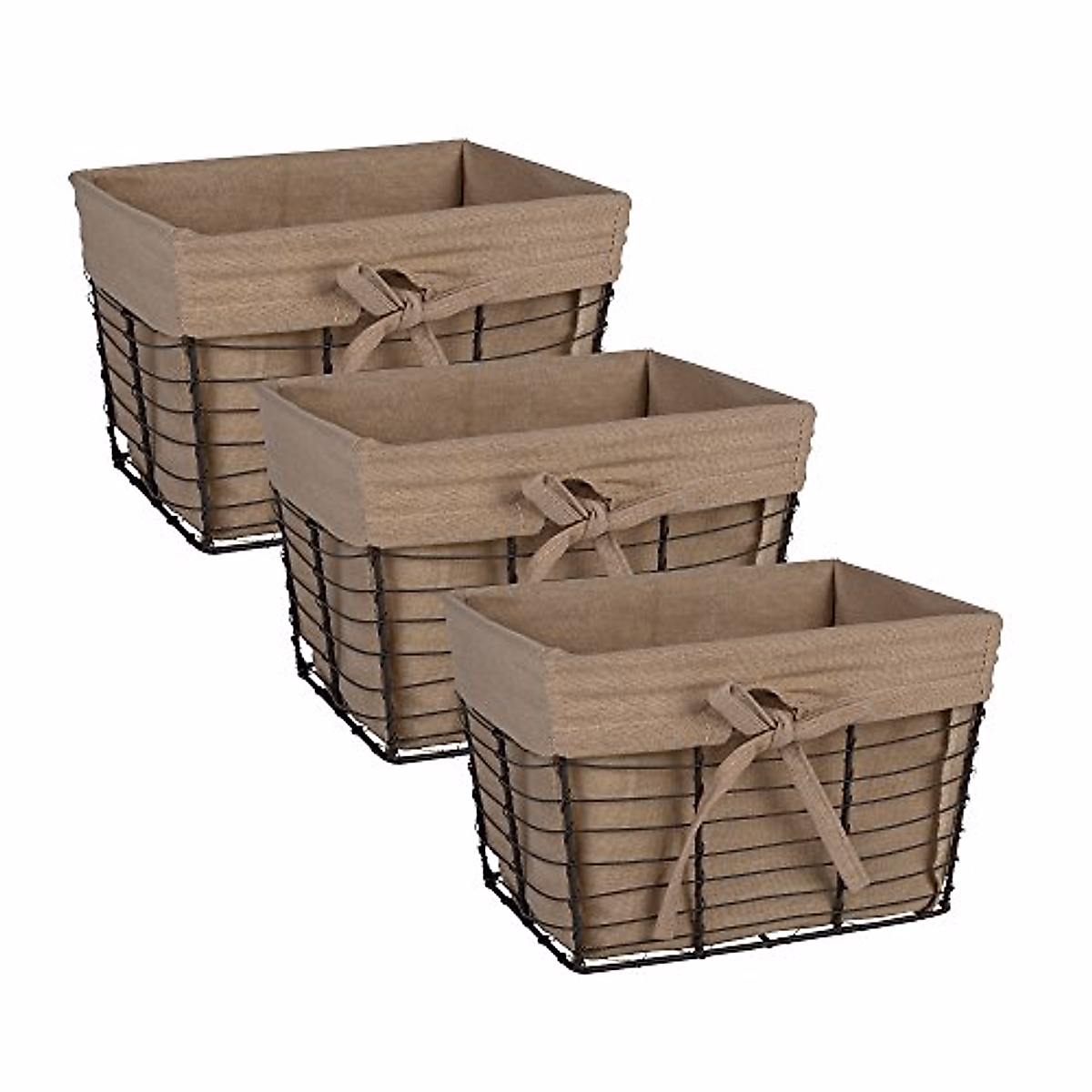 DII Farmhouse Chicken Wire Storage Baskets with Liner, Small, Vintage Taupe, 9x7x6", 3 Piece