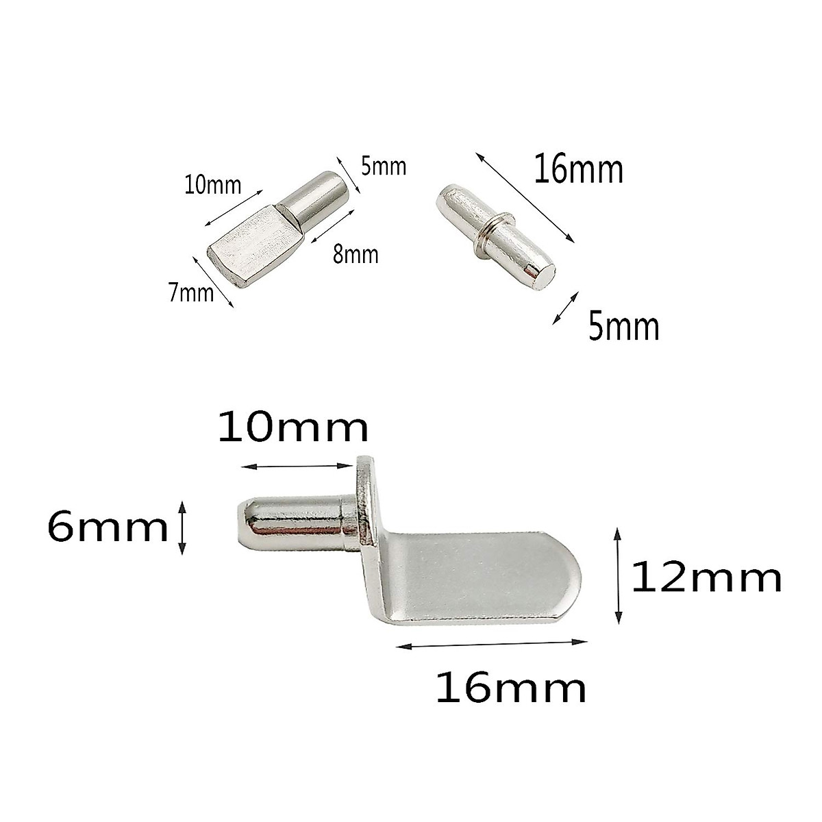 60 Pcs Shelf Bracket Pegs Stainless Steel Shelf Pins Support Shelf Peg Pin Supports, 3 Styles Nickel Plated.