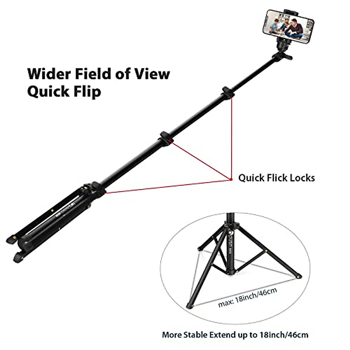 Hpusn Phone Tripod Stand: 48 inches Extendable Cell Phone Tripod, Selfie Stick for iPhone & Android Phone, Heavy Duty Aluminum & Lightweight