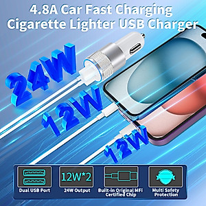 【MFi Certified】iPhone 15 Fast Car Charger, Braveridge 4.8A USB Car Charger Fast Charging Cigarette Lighter USB-C Car Charger+2Pack Type-C Charge Cable for iPhone 15 Plus/15 Pro/15 Pro Max/iPad Pro/Air