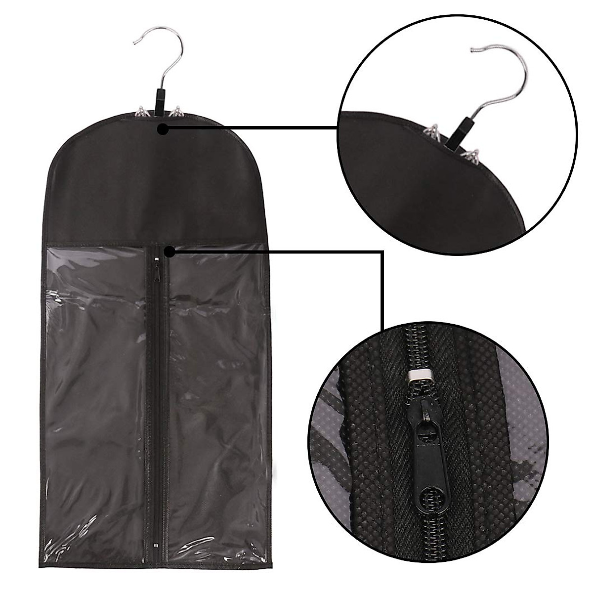 10 Pack Hair Extension Storage Bag Hair Extension Hanger Strong Holder Dust-proof Portable Suit with Transparent Zip Up Closure- Lightweight, Waterproof and Portable (Black)