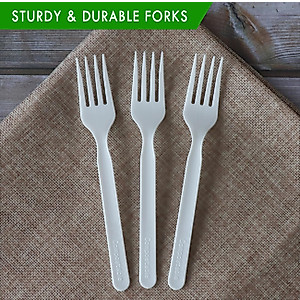 GreenWorks Compostable Forks,100 Count 7" Heavyweight Biodegradable Disposable Cutlery Fork