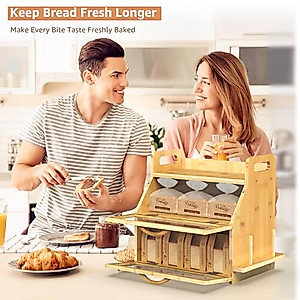 DORPU Extra Large Bread Box, Double Layer Bread Box for Homemade Bread, Bamboo Wooden Bread Storage Container with Tool Holder | Handles | Window, Assembly Required(14.9" x 11" x 15.3") Natural