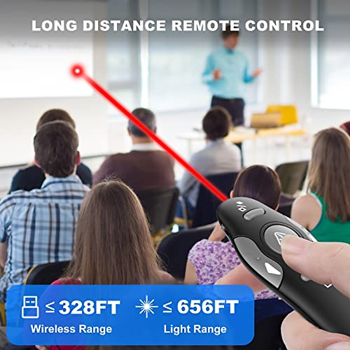 Presentation Clicker Wireless Presenter Remote, PowerPoint Clickers with Laser Pointer, RF 2.4GHz USB Wireless Presenter Clicker for PowerPoint Presentations for Mac/Laptop/Computer