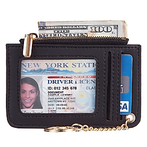 Toughergun Womens Keychain Wallet Slim Front Pocket Minimalist RFID Blocking Credit Card Coin Change Holder Purse Wallet (Black Smooth)