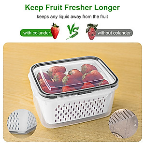 5 PCS Large Fruit Containers for Fridge - Leakproof Food Storage Containers with Removable Colander - Dishwasher & microwave safe Produce Containers Keep Fruits, Vegetables, Berry, Meat Fresh longer