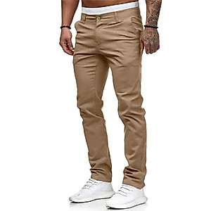 HUNGSON Men Skinny Slim Fit Casual Jeans Dyeing Stretch Straight Fashion Denim Pants(Khaki,36)