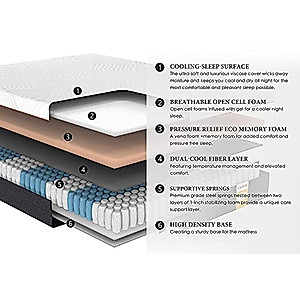 Coolvie Twin XL Mattress, 10 Inch Memory Foam and Innerspring Hybrid Mattress in a Box, Individually Pocket Spring with Multi Layer Comfy Cool Memory Foam, CertiPUR-US Certified, 100 Night Trial