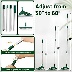 Squeegee Broom with Replaceable V-Shape Brush Head for Floor, Tile, Deck, Window, Bonus 2 Rod Holder Storage Clips, Dark Green