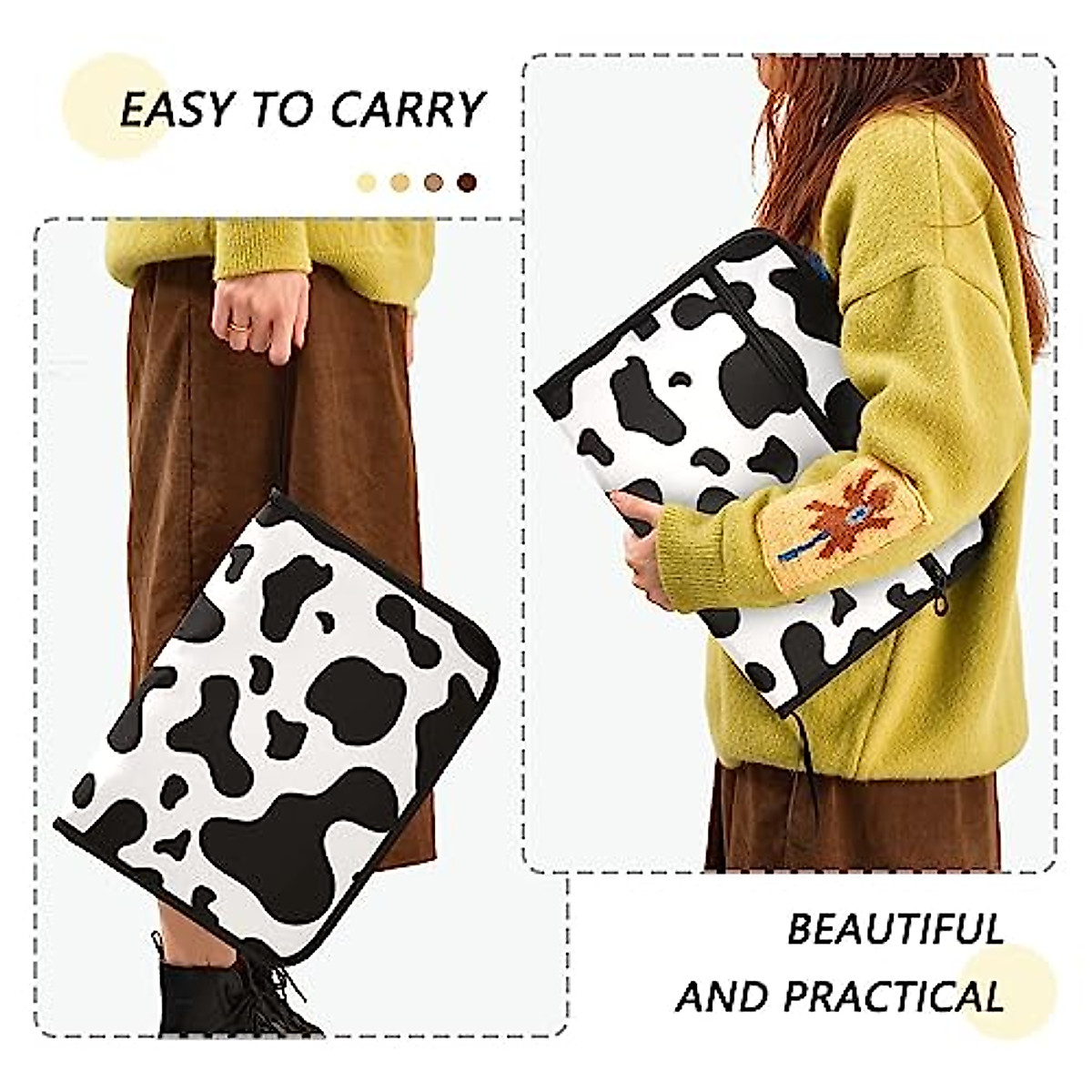 Cow Skin Print Expanding File Folder, 13 Pockets Accordion File Organizer with Sticky Labels Zipper Portable A4 Document Organizer for Home Office School Supplies