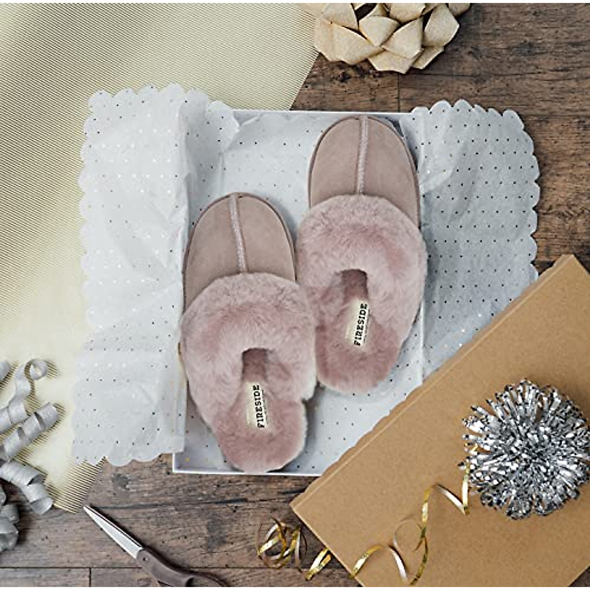 Dearfoams Womens Fireside Sydney Shearling Fur Indoor/Outdoor Scuff With Wide Widths Slipper, Dusty Pink, 9 US