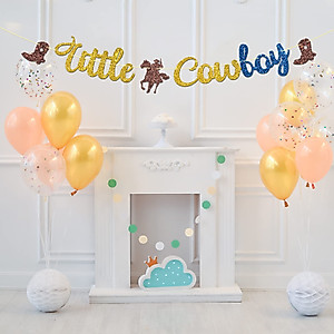 Little Cowboy Banner Gold Gliiter Western Cowboy One 1st Birthday Banner for Little Boy Gender Reveal Welcome Baby Boy Birthday Party Decorations
