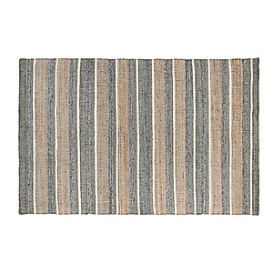 Benjara Luna 8 x 10 Area Rug, Handwoven Wool Stripes, Natural Jute Cotton, Brown and Gray