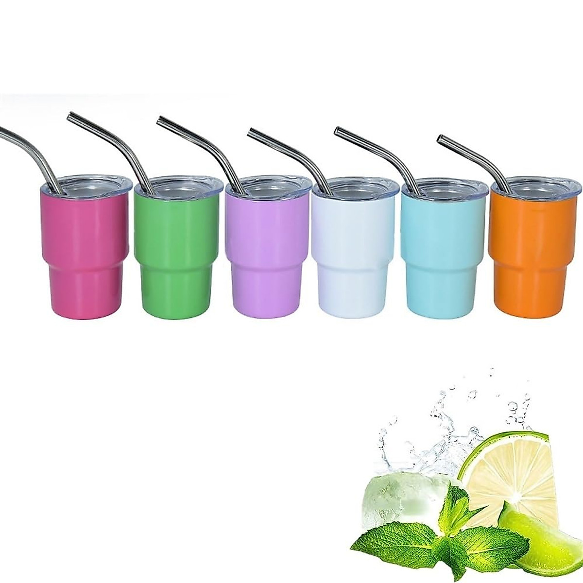 6 ColorsMini Tumbler Shot Glass,Mini Tumbler Shot Glass With Straw,Thermos Travel Coffee Mug,Tumbler Shot Glasses,Travel Mug For Hot And Cold Beverages
