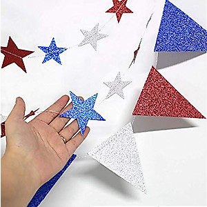 Decor365 Red Blue White/Silver Star Garland Triangle Pennant Banner Kit 4th/Fourth of July USA America Independent Day Celebration Decor Party Hanging Decoration for Bithday/Wedding/Home/Cavinal/Home