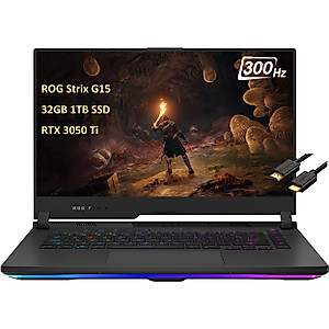 ASUS ROG Strix G15 15.6" FHD 300Hz (32GB RAM, 1TB PCIe SSD, AMD 8-Core Ryzen 7 4800H (Beat i7-10750H), RTX 3050 Ti) IPS Gaming Laptop, RGB Backlit, Type-C, Wi-Fi 6, Windows 11 Home (Renewed)