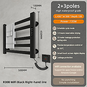 Intelligent Towels Dryer, Wall Mounted Electric Towel Heater with 5 Heating Rods, Timing, Voice Control, Aluminum, Leakage Protection, for Bathroom, Kitchen, Save Space(Color:B)