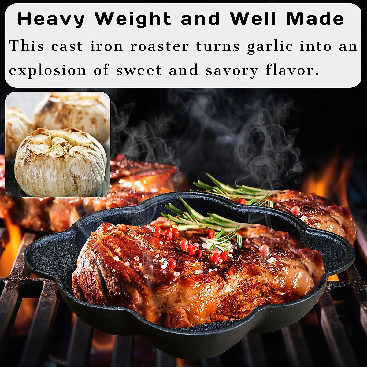 BOLVOUD Pre-Seasoned Cast Iron Dutch Oven Pot – Perfect Garlic Roaster and Potato Baker for Kitchen Oven or Outdoor BBQ Grill – A Must-Have Cast-Iron Ramekin Pot with Lid