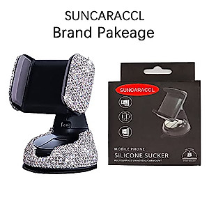 SUNCARACCL Bling Car Phone Holder, 360°Adjustable Crystal Auto Phone Mount Universal Rhinestone Car Stand Phone Holder Car Accessories for Windshield Dashboard and Air Outlet (White)