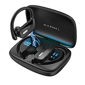 Acuvar Fully Wireless Bluetooth 5.0 Rechargeable Waterproof Sweatproof Sports Active Earbud Headphones with Microphone, 48h USB Power Charging Case Surround Stereo Bass and Passive Noise Cancelling