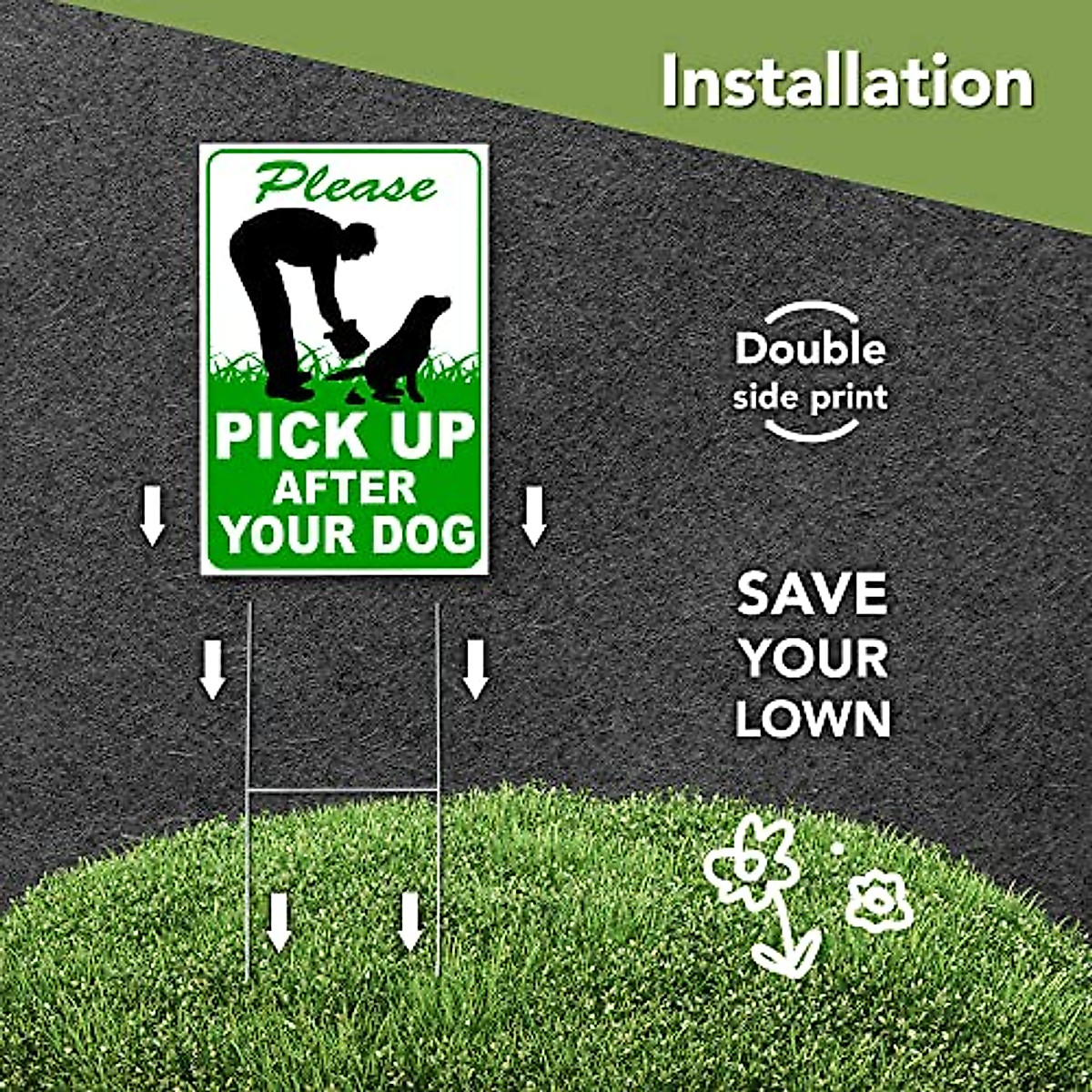 2 PC Pick Up After Your Dog Sign - 8x12 Double Sided Coroplast No Pooping Dog Signs for Yard - Dog Poop Signs for Yard - Curb Your Dog Sign